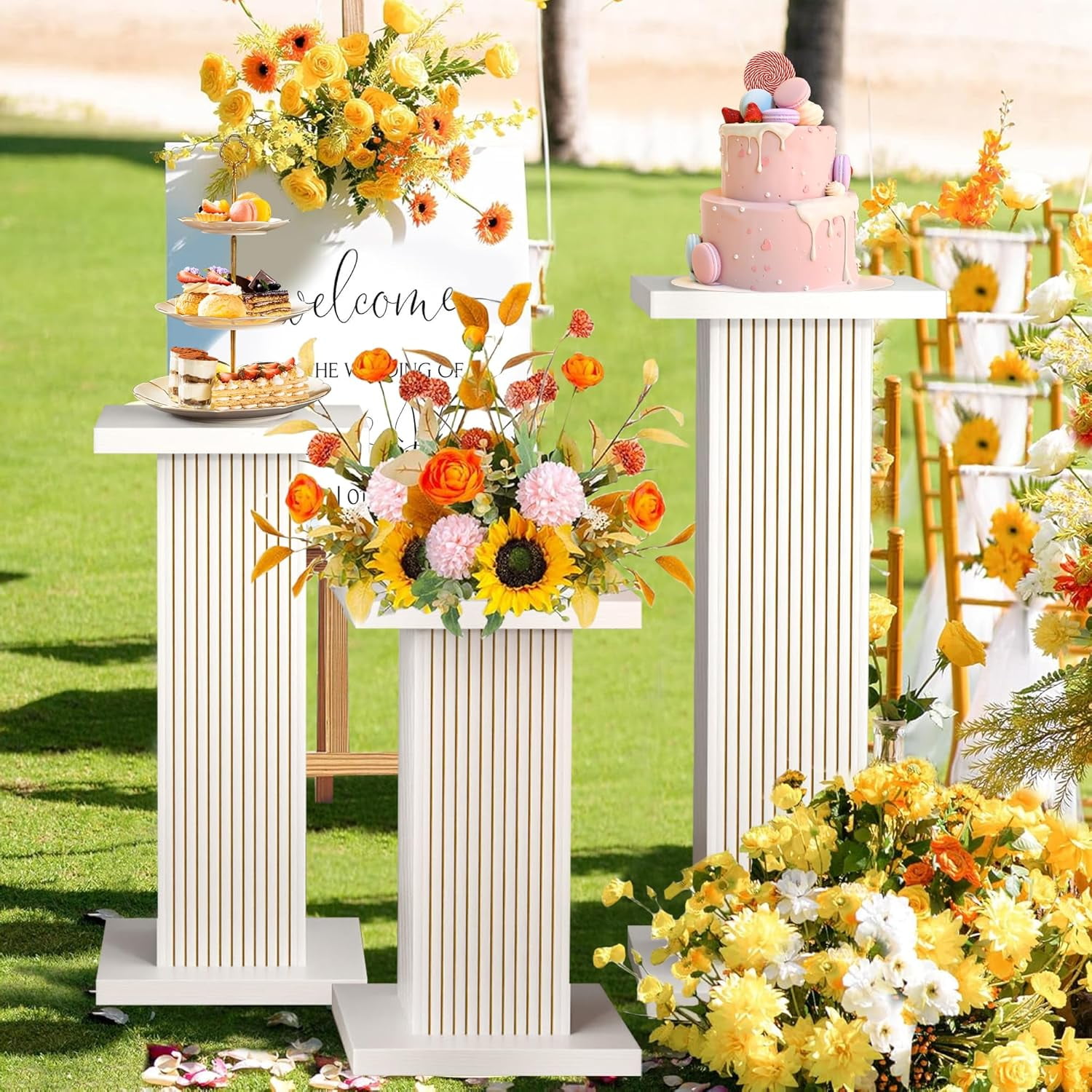 3PCS Square Pedestal Stand for Party,White Wood Display Pedestal Stands ...