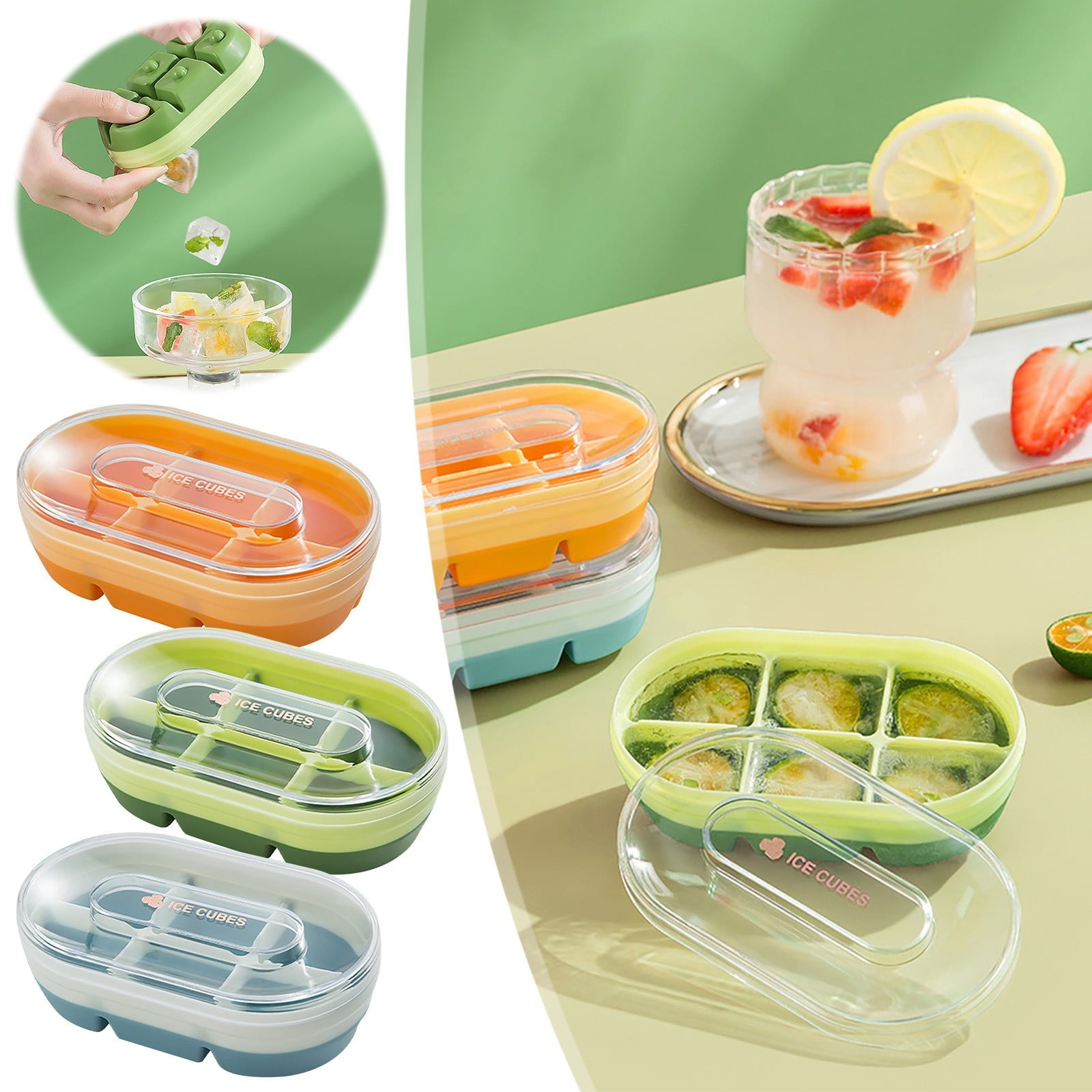 3PCS Stackable Plastic Ice Cube Tray with Lid,Mini Ice Cube Trays with ...