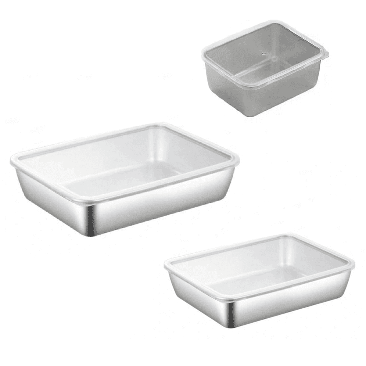 3PCS Stainless Steel Food Storage Serving Trays Dish with Cover Home ...