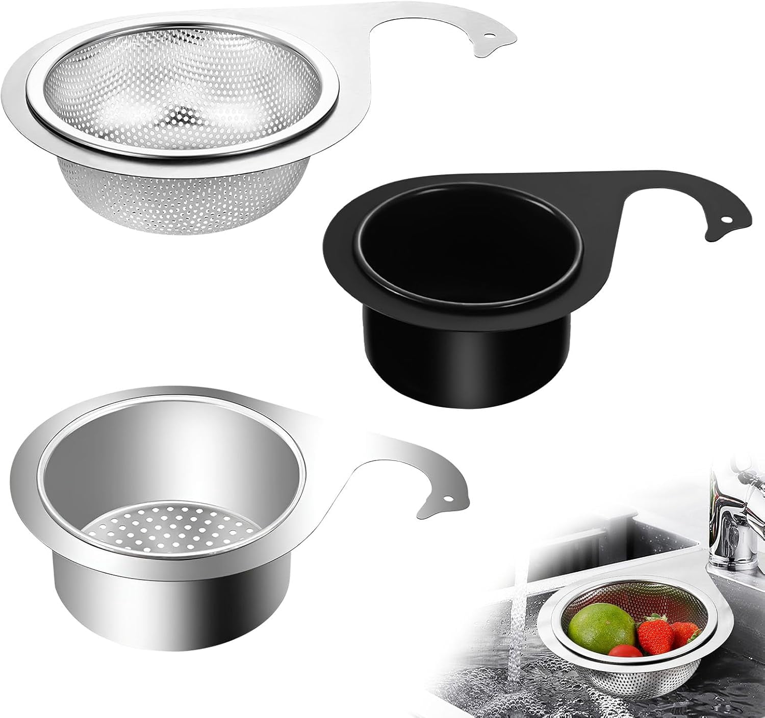 3PCS Stainless Steel Swan Sink Strainer Basket, Multi-Functional Drain ...