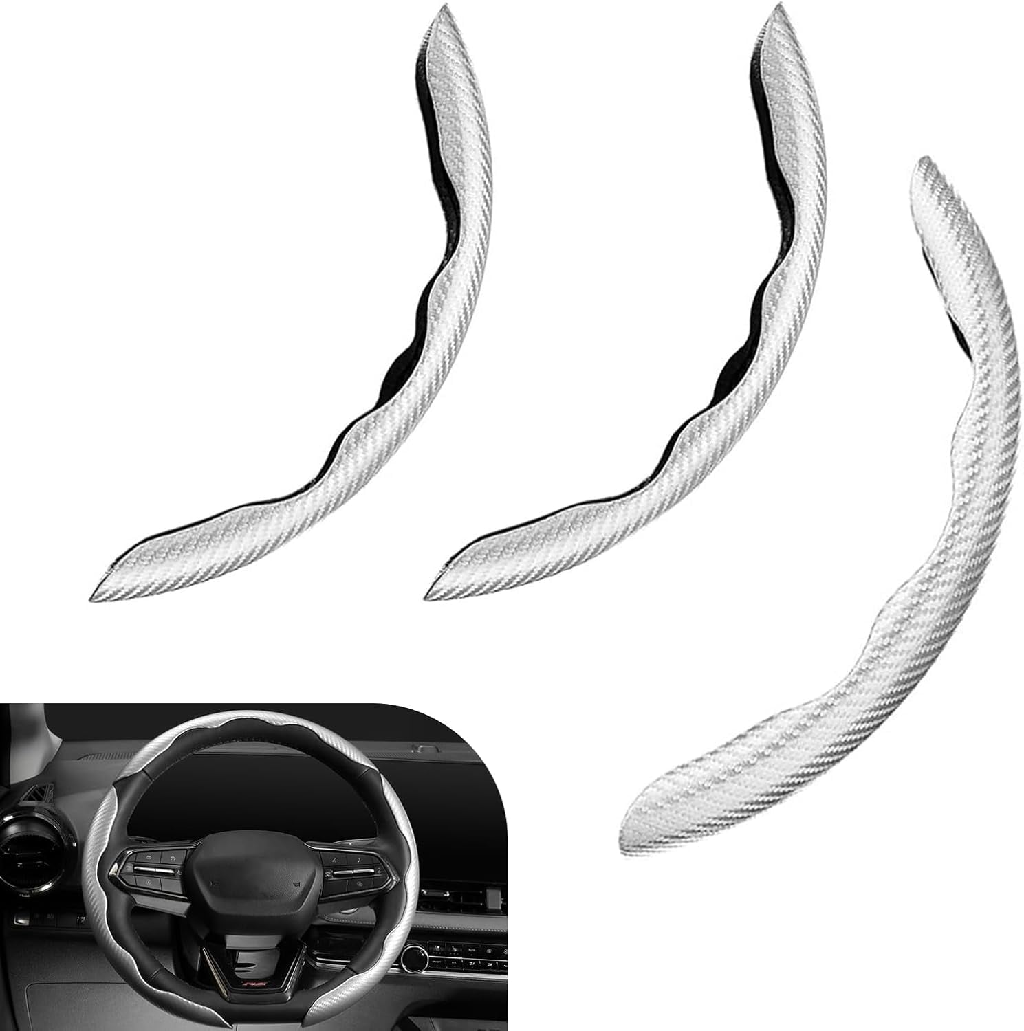 3PCS Steering Wheel Cover, Carbon Fiber Anti-Skid Steering Wheel ...