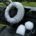 3PCS Steering Wheel Cover Set Plush Warm Fluffy Car Accessories White ...