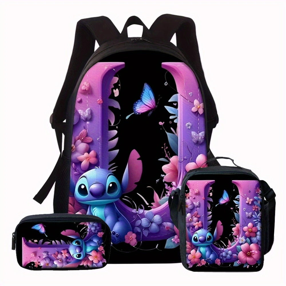 3PCS Stitch Backpack Personalized Initial Bookbag Unisex Shoulder Bag ...