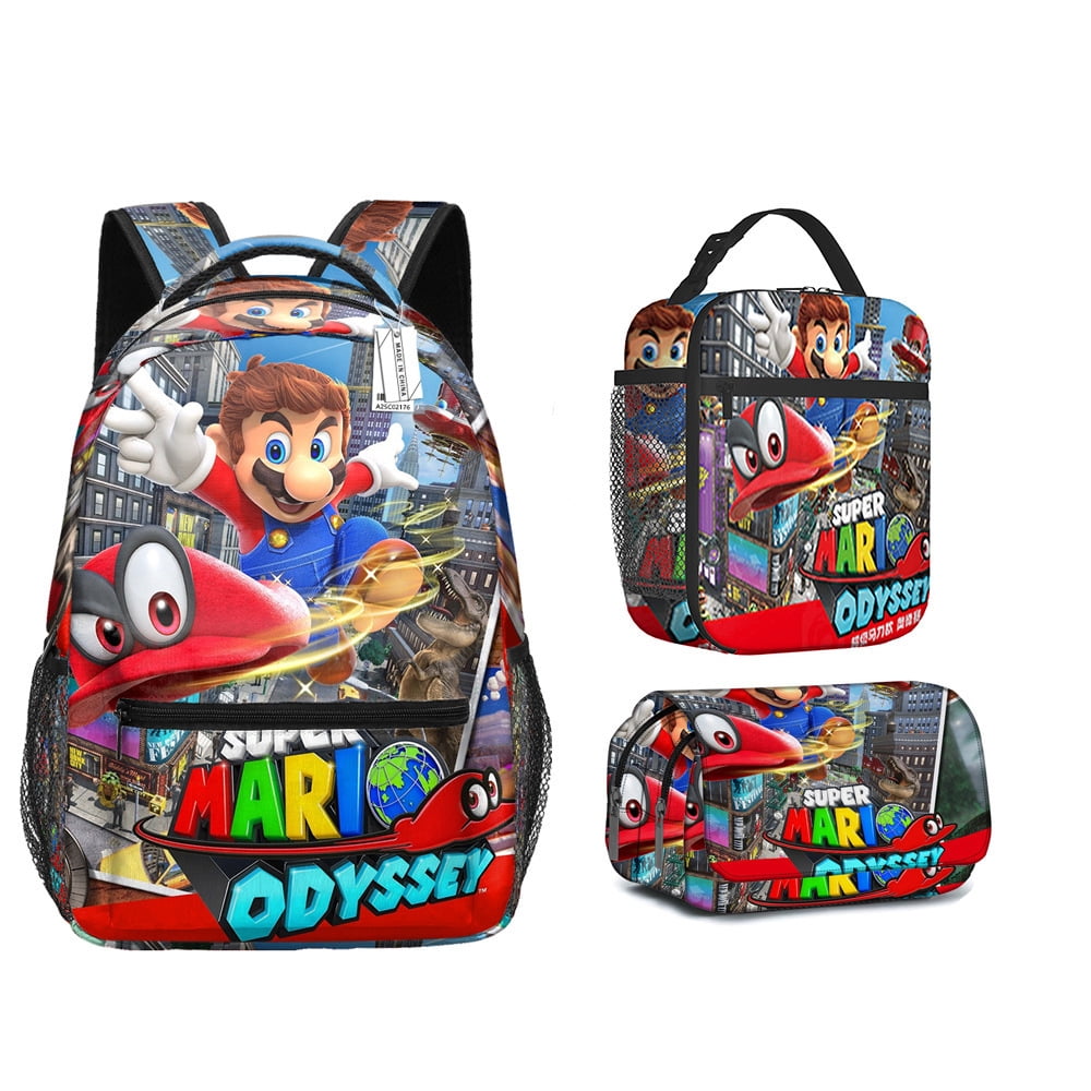 3PCS Su-per Mario Backpack with Lunch Bag Pencil Case Cartoon Backpack ...