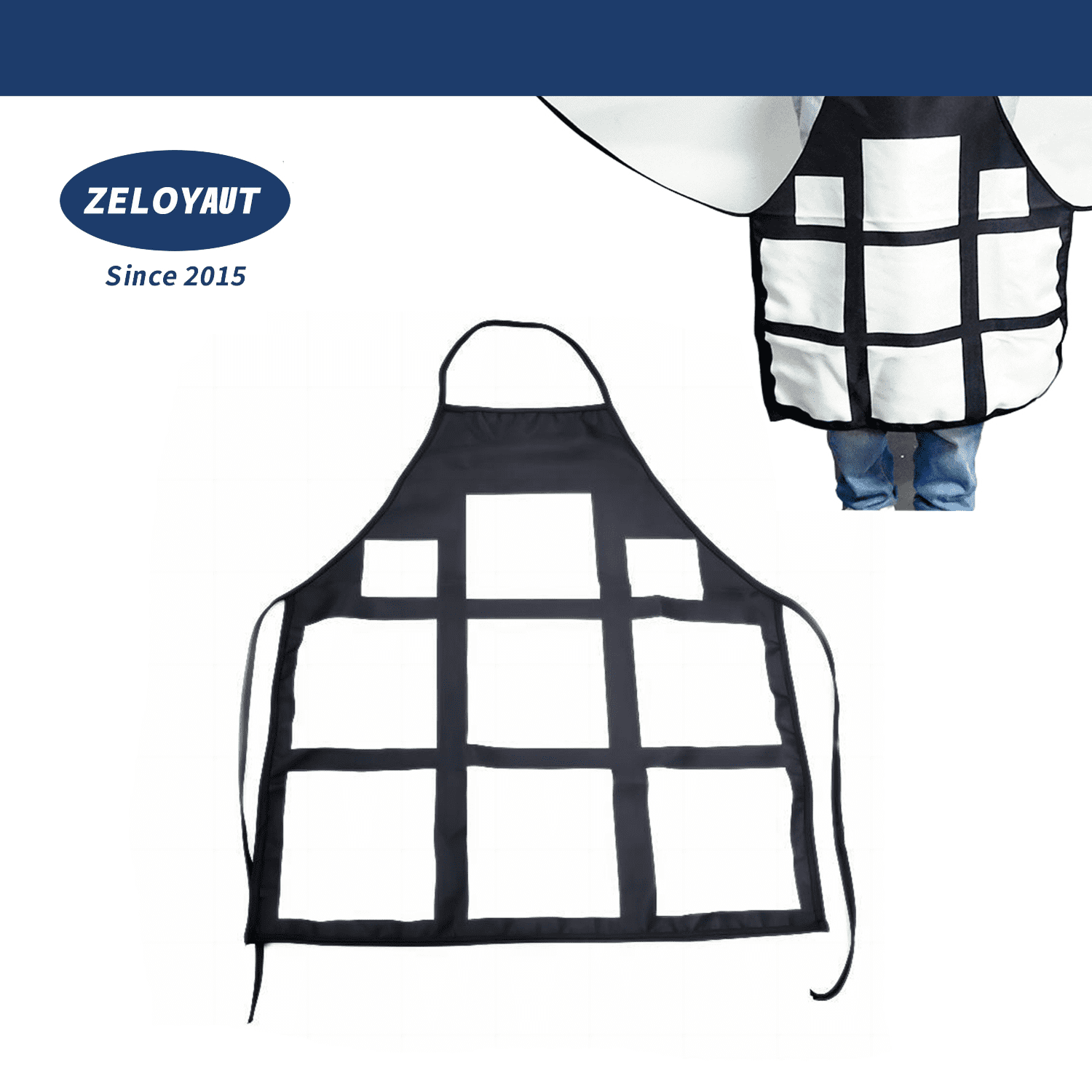 3PCS Sublimation 9-box grid Bib Apron Blank Kitchen Aprons with Pockets ...