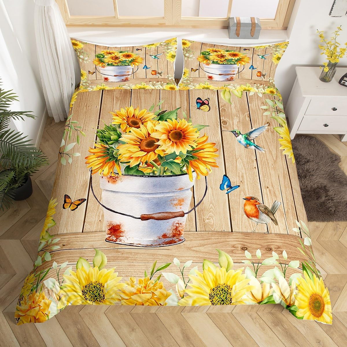 3PCS Sunflower Duvet Cover Set, Duvet Cover Queen, Black Bedding ...