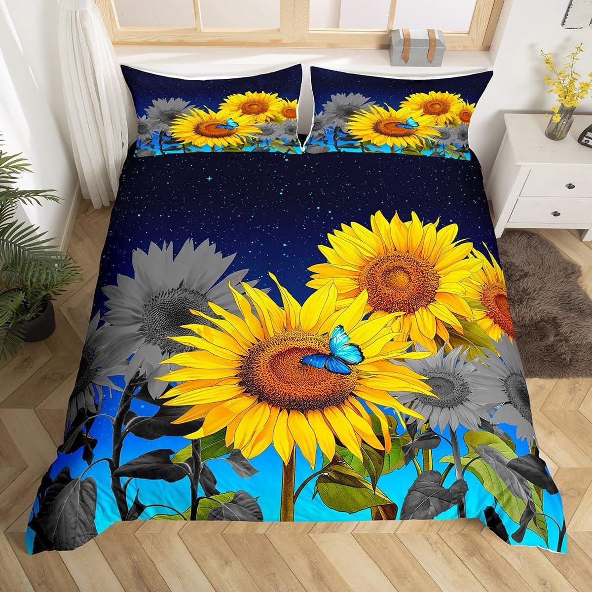 3PCS Sunflower Duvet Cover Set,Folral Print Bedding Sets, Summer ...