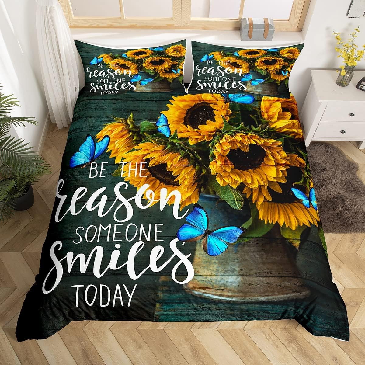 3PCS Sunflower Duvet Cover Set, Duvet Cover Queen, Black Bedding ...