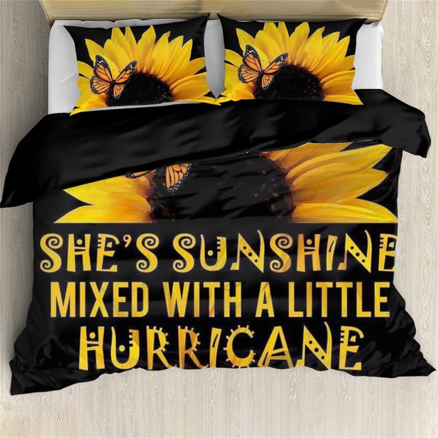 3PCS Sunflower Duvet Cover Set, Duvet Cover Queen, Black Bedding ...