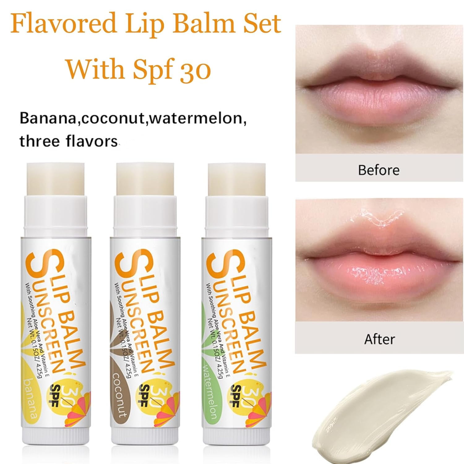 3PCS Sunscreen Lipstick ,Lip Balm Hydrating ,Moisturizing Lips ,Fruit ...