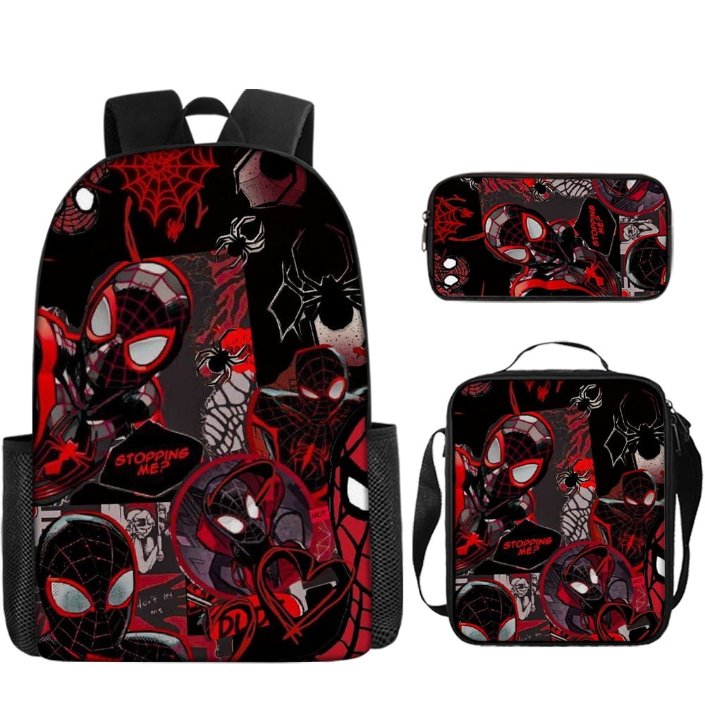 3PCS Super Hero Spiders Anime Cartoon Travel Backpack with Lunch Bag ...