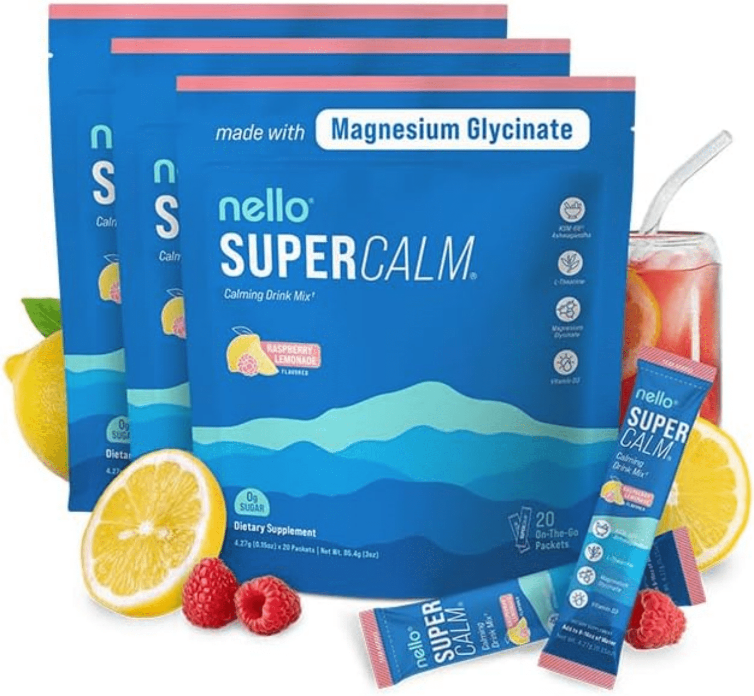 3PCS Supercalm Powdered Drink Mix, Raspberry Lemonade, L Theanine, Ksm ...