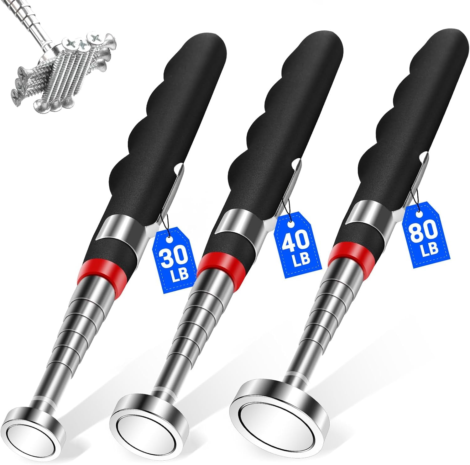 3PCS Telescoping Magnetic Pick Up Tool Extendable up to 31", 30lb 40lb ...