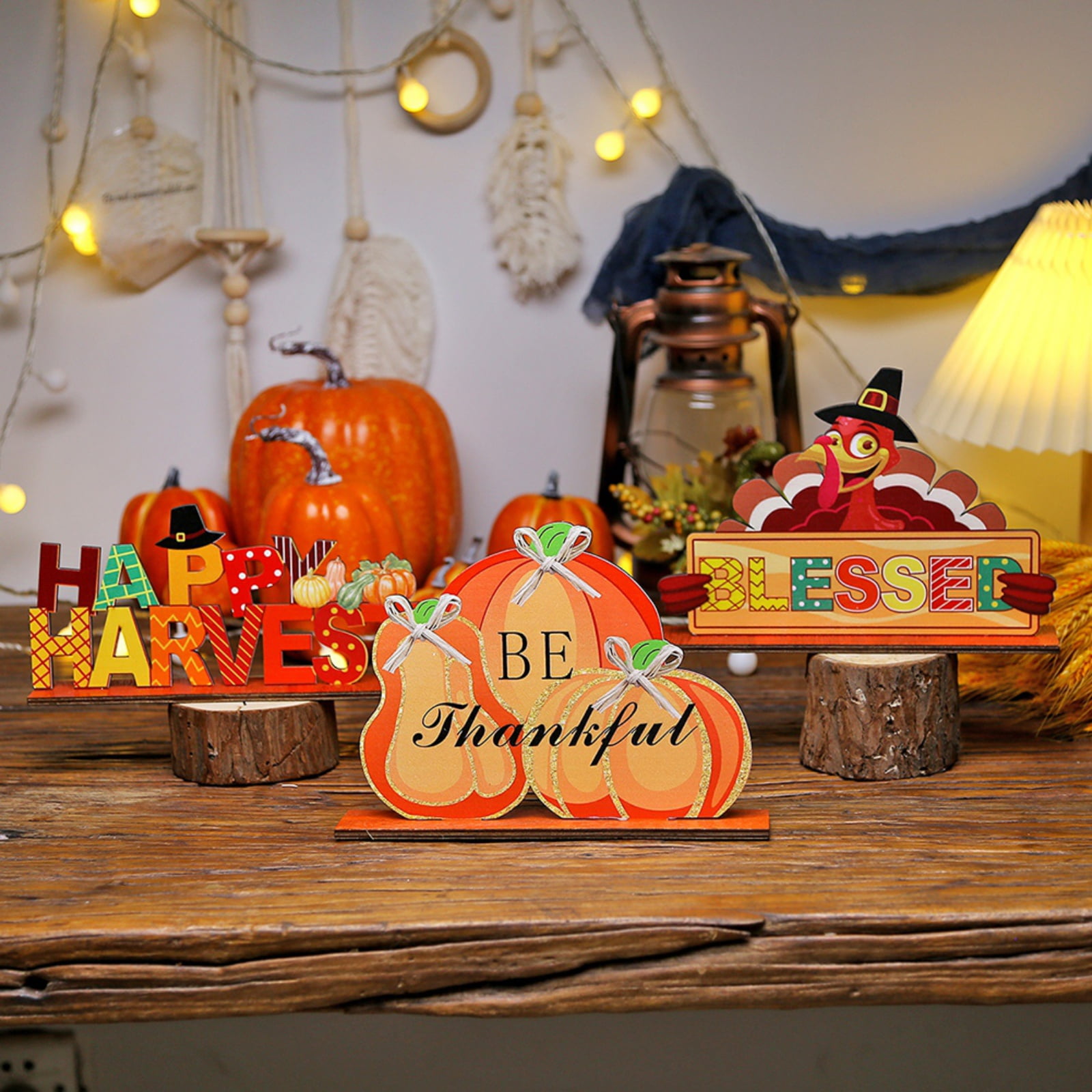 3PCS Thanksgiving Wood Tabletop Decor Happy Harvest Thanksgiving Wood ...