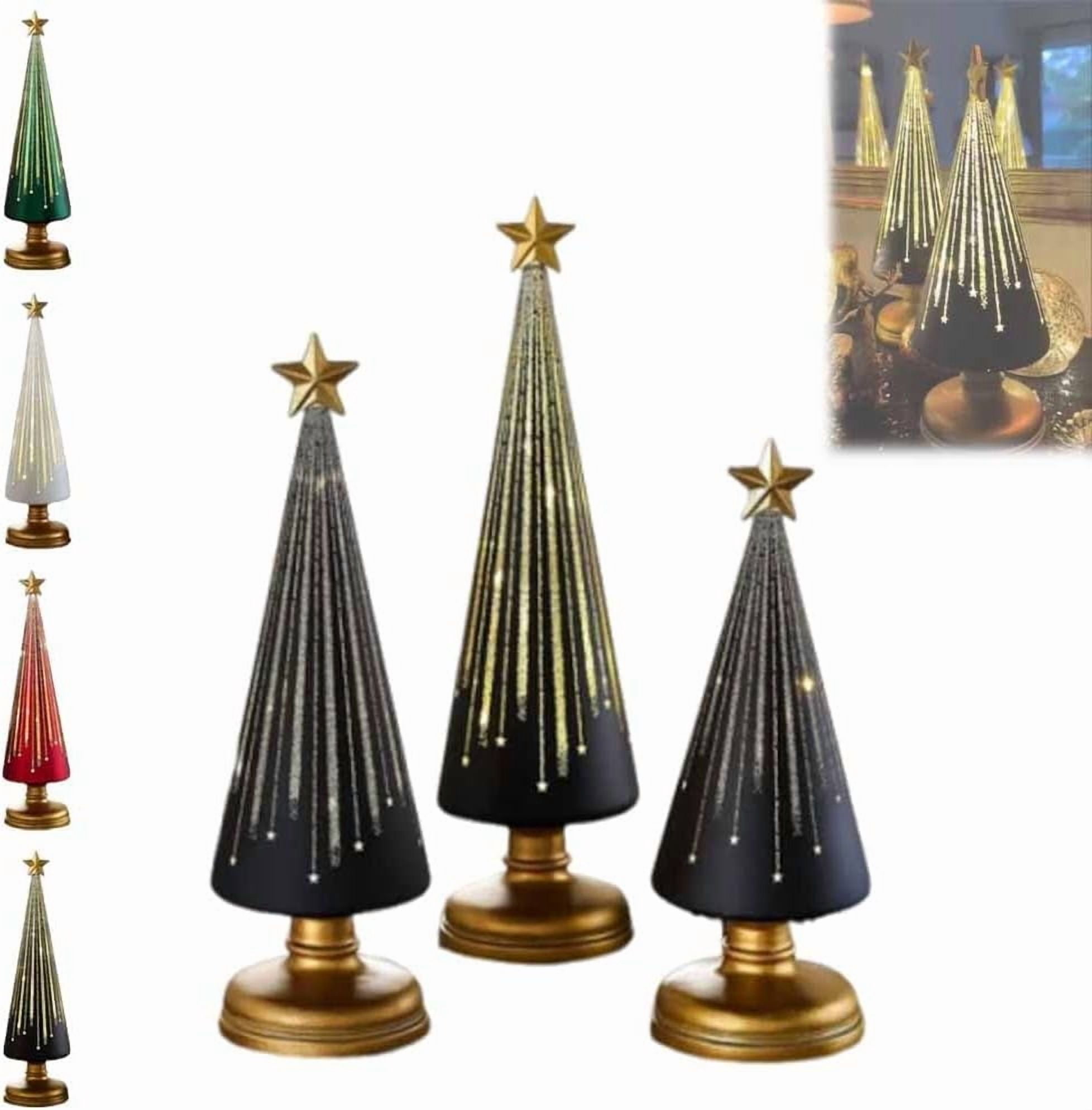 3PCS Timer Lighted Sparkling Starry Night Glass Trees, Gradient Glass Christmas Tree with LED ...