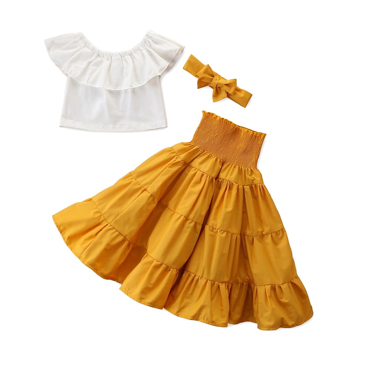 3PCS Toddler Baby Girl Off Shoulder Ruffle Crop Top + Maxi Long Skirt ...