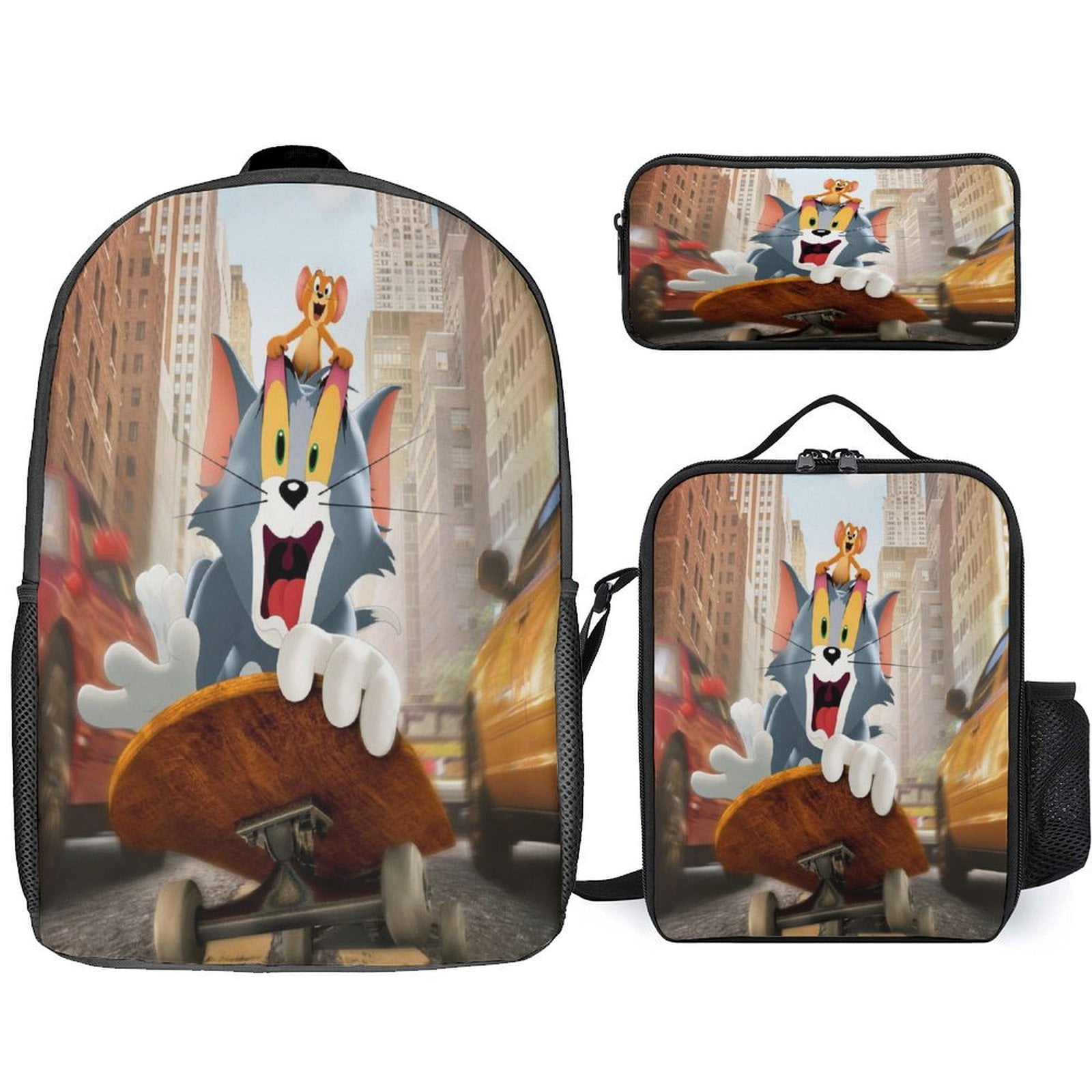 3PCS Tom Cat Jerly Backpack Set Large Capacity Bookpacks With Lunch Box ...