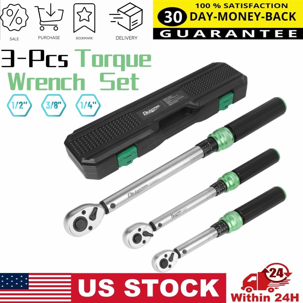 3PCS Torque Wrench Set 1/4 & 3/8 & 1/2-Inch ±3% Accuracy Click Torque ...