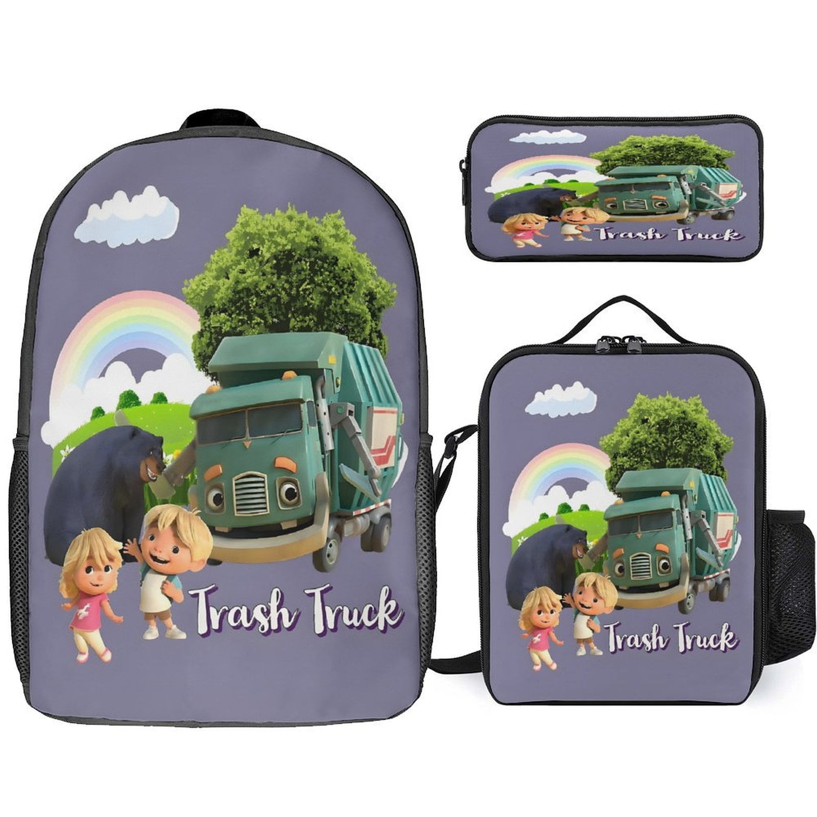 3PCS Trash Green Truck Backpack Set Large Capacity Bookpacks With Lunch ...