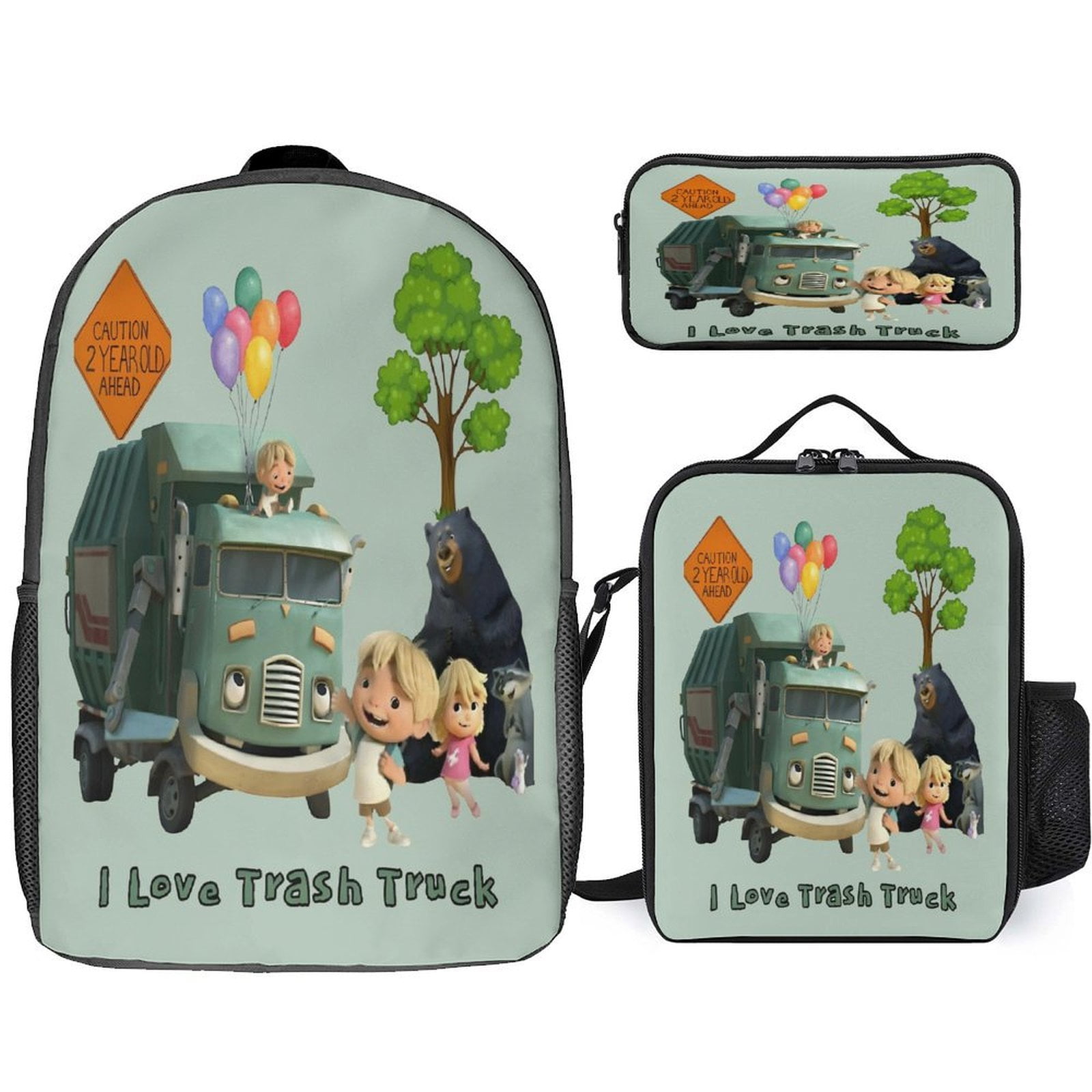 3PCS Trash Green Truck Backpack Set Large Capacity Bookpacks With Lunch ...