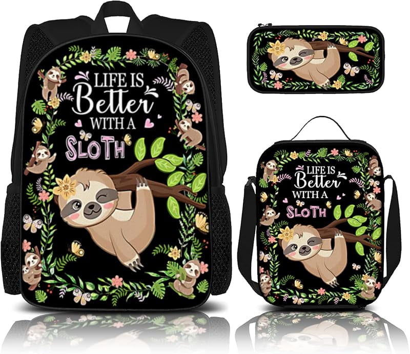 3PCS Travel Laptop Backpack Set Large Capacity Sloth Backpack ...