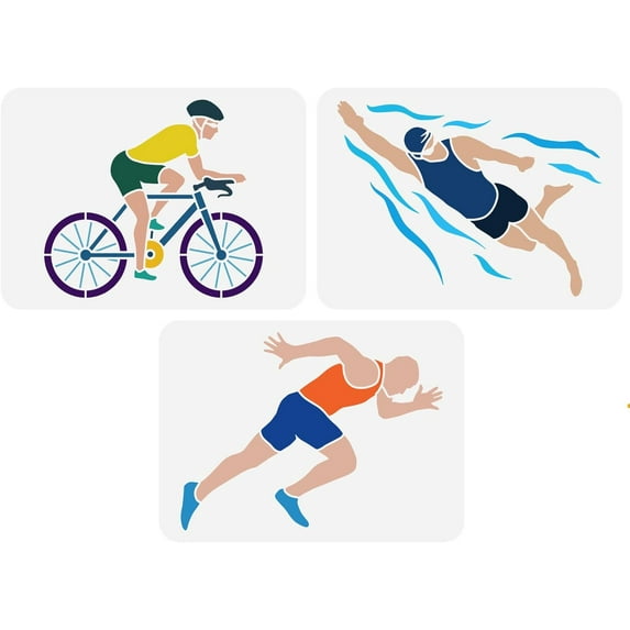 3PCS Triathlon Sport Stencil for Painting 11.7x8.3 inch Hollow Out ...
