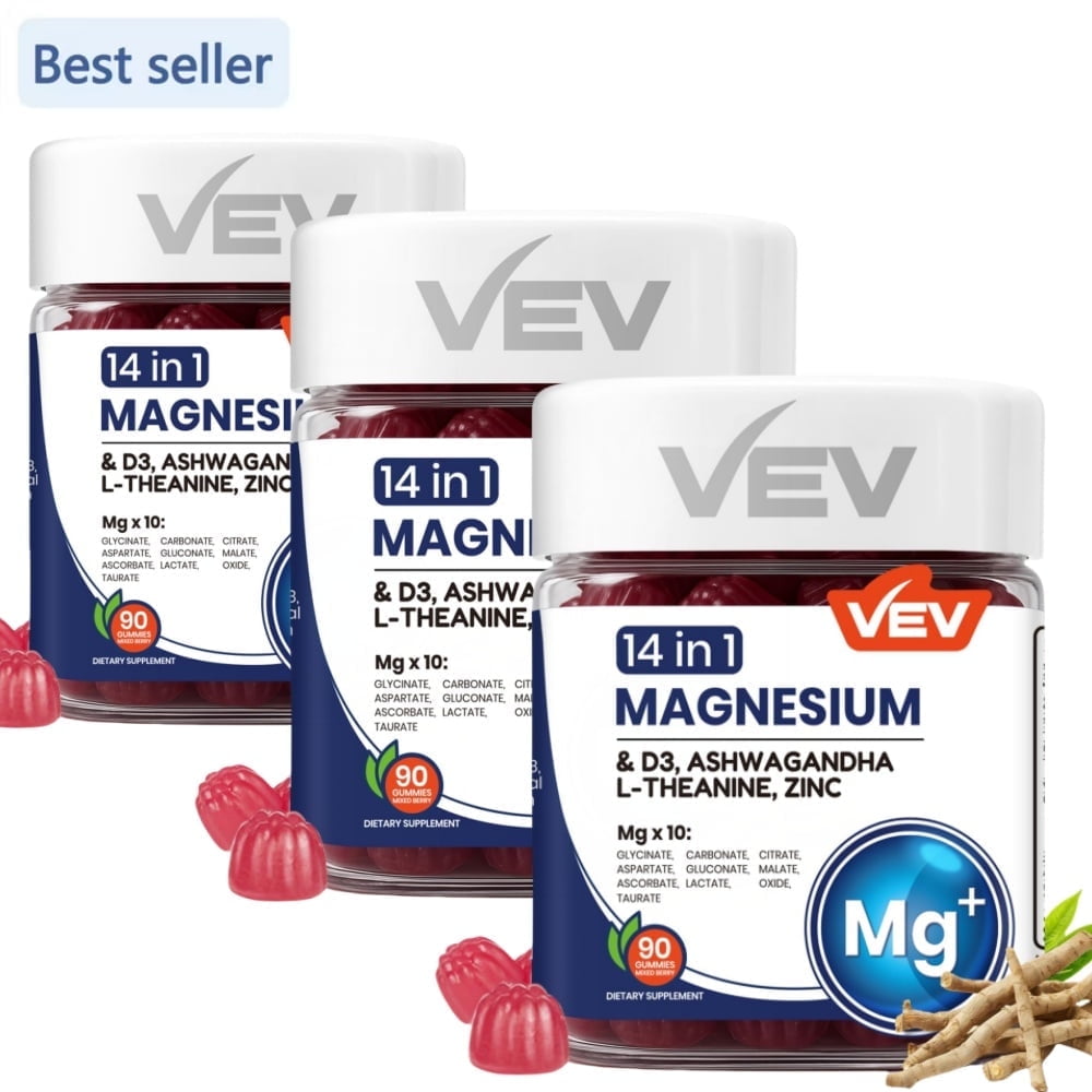 3PCS VEV 14 in1 Magnesium_Complex_Gummies – with_Ashwagandha, L ...