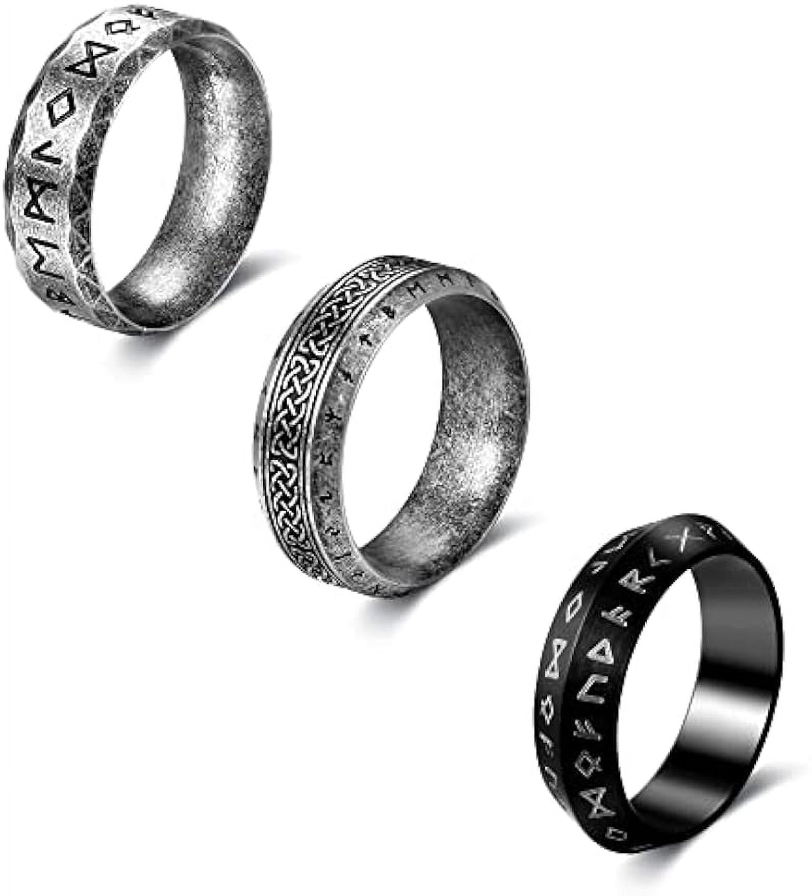 3PCS Viking Rings for Men, Norse Viking Runes Mens Rings Stainless ...
