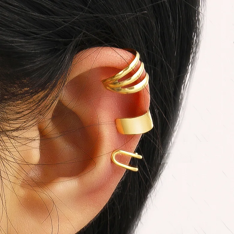3PCS Vintage Simple Metal Crystal Ear Cuff for Women Teens Gold Color ...