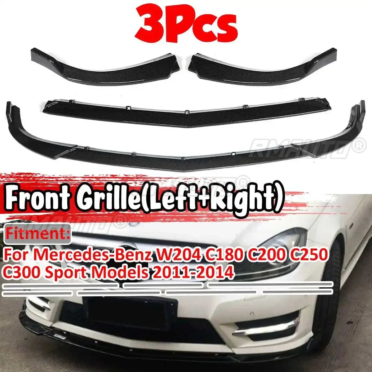3PCS W204 Bumper Lip Car Front Bumper Lip Spoiler For Mercedes For Benz ...