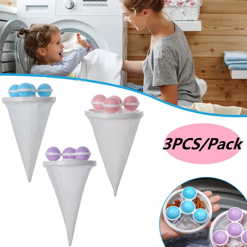 3PCS Washer Filter Floating Reusable Lint Trap Mesh Bag Washing Machine ...