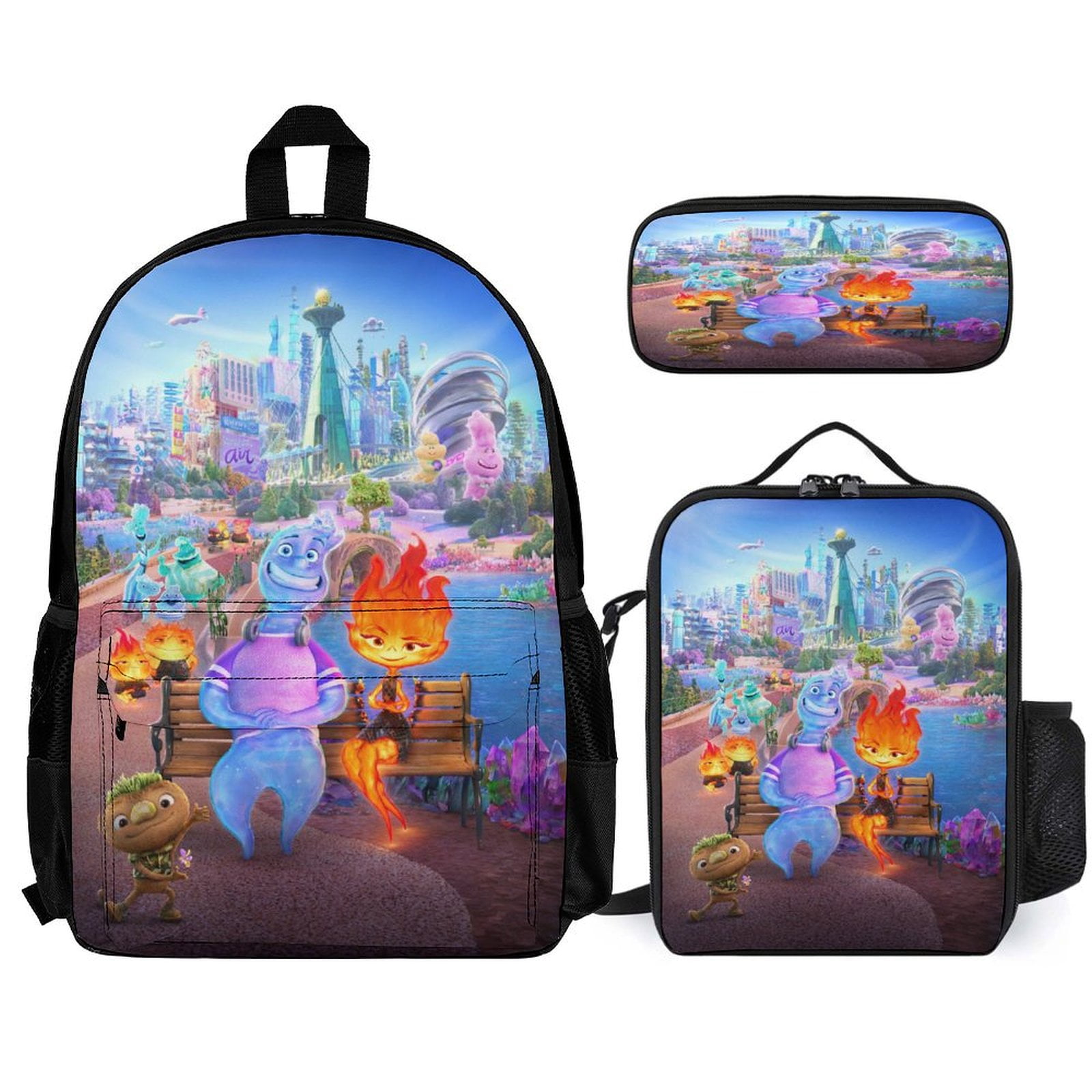 3PCS Water Fire Element-a Backpacks Set Backpack with Lunch Box Pencil ...