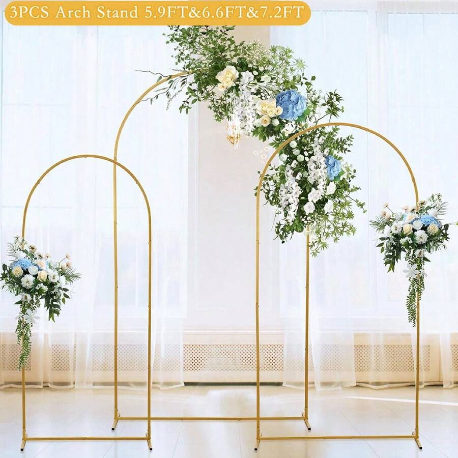 3PCS Wedding Arch Backdrop Stand For Parties,Gold Balloon Wedding Arch ...