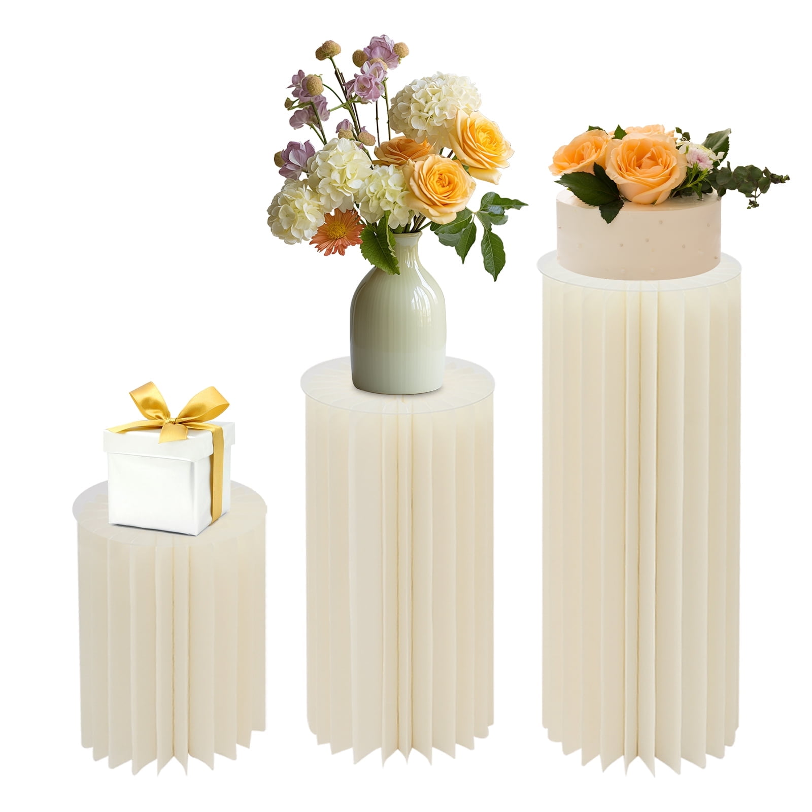 3PCS Wedding Cylinder Pedestal Stands Foldable Cardboard Columns Stands ...
