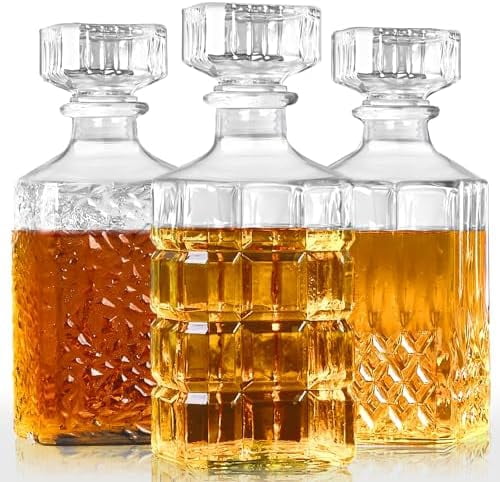 3PCS Whiskey Decanters, 33.8oz Liquor Decanter Set for Men Glass ...