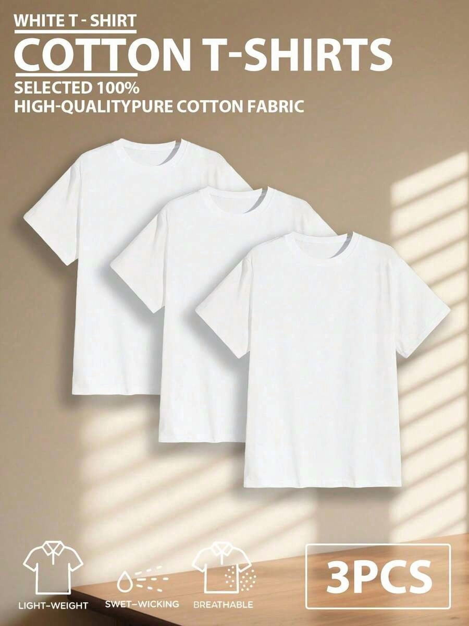3PCS White 100% Pure Cotton Mens Crew Neck Short Sleeve T-Shirt ...