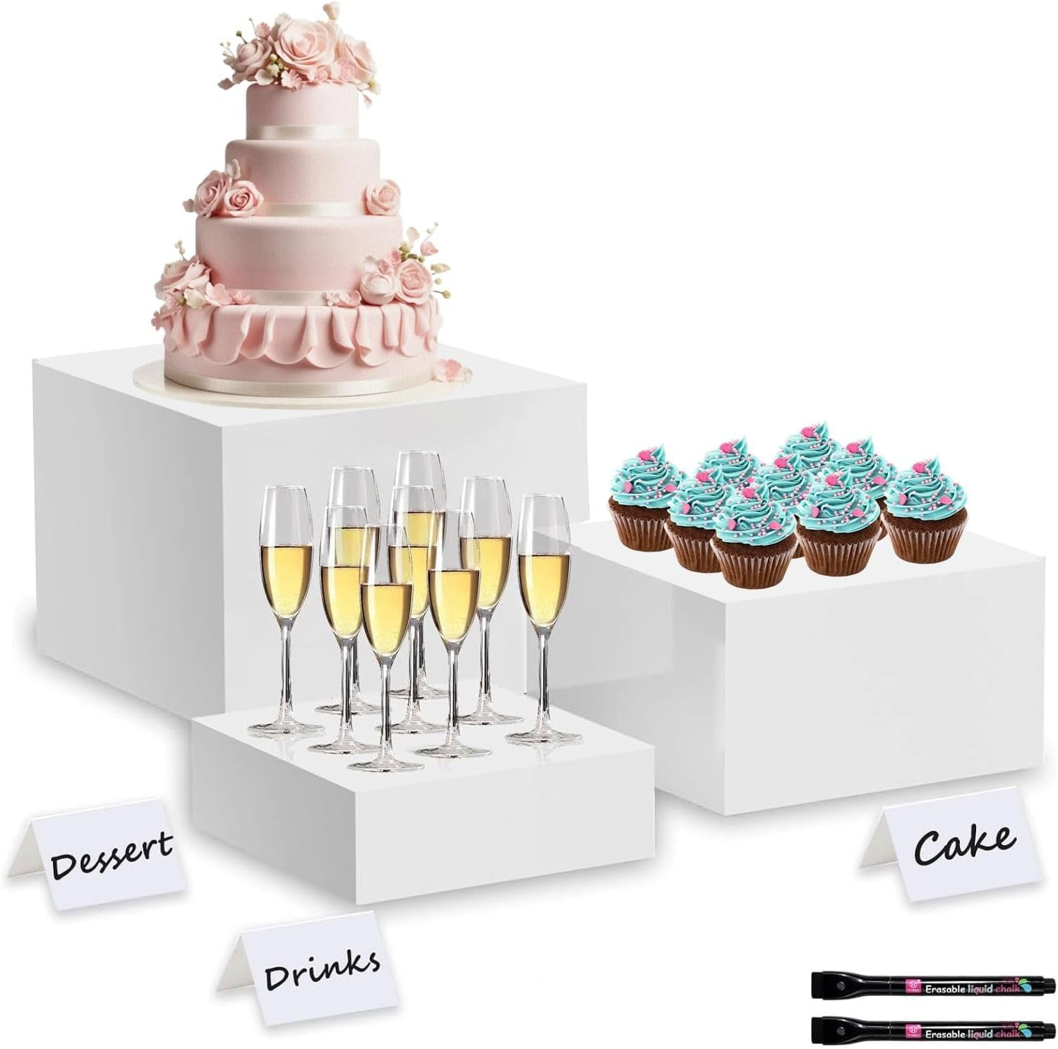 3PCS White Acrylic Buffet Risers for Food Display with Mini Table Signs ...