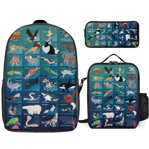 3PCS Wild Animal Kra-,tt2 Backpack Set Large Capacity Bookpacks With ...