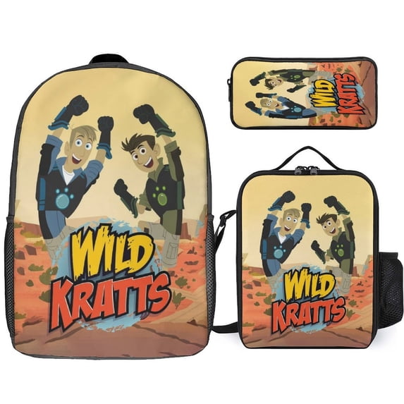 3PCS Wild Animal Kra-,tt2 Backpack Set Large Capacity Bookpacks With ...