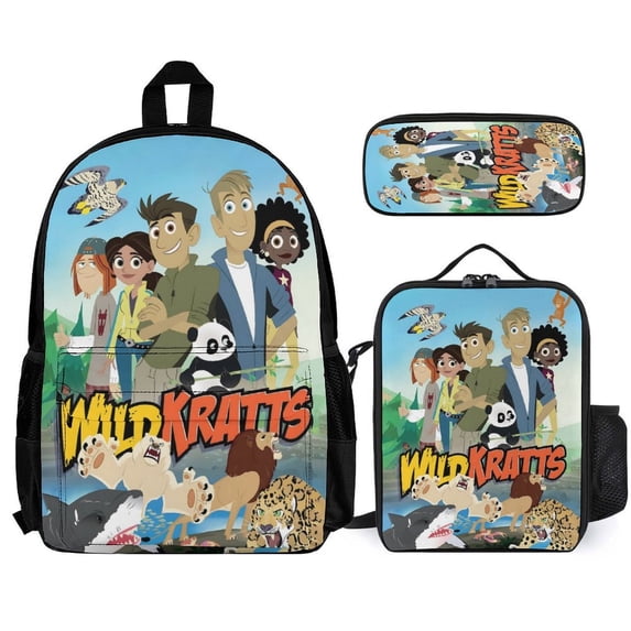 3PCS Wild Animal Kra-,tt2 Backpack Set With Front Pocket Large Capacity ...