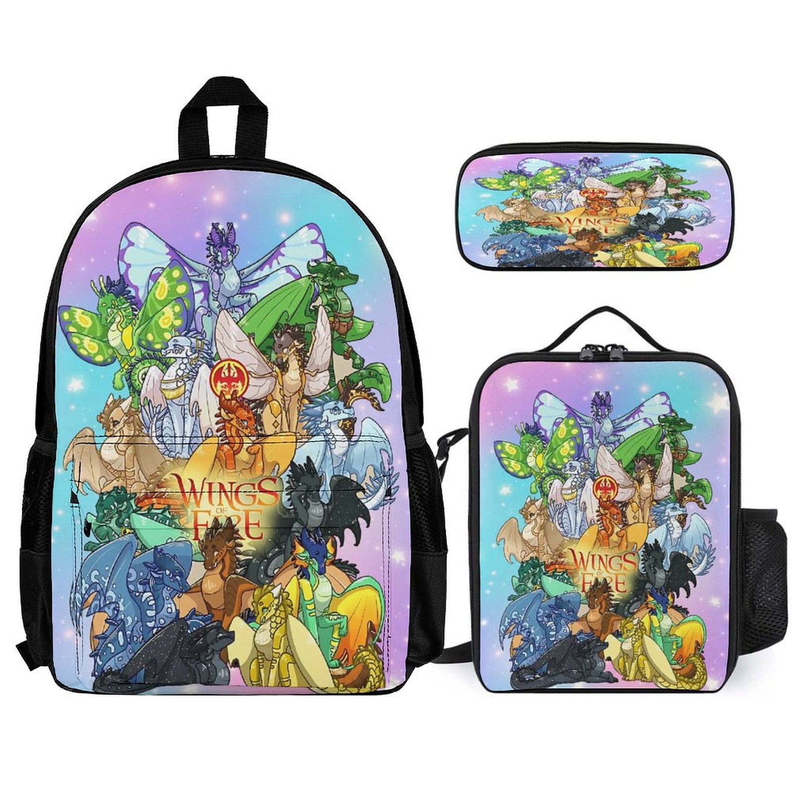 3PCS Wings Dragon Fire Backpacks Set Backpack with Lunch Box Pencil ...