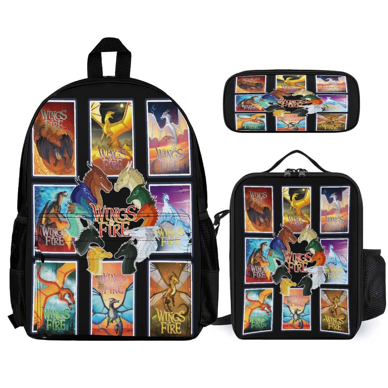 3PCS Wings Dragon Fire Backpacks Set Backpack with Lunch Box Pencil ...
