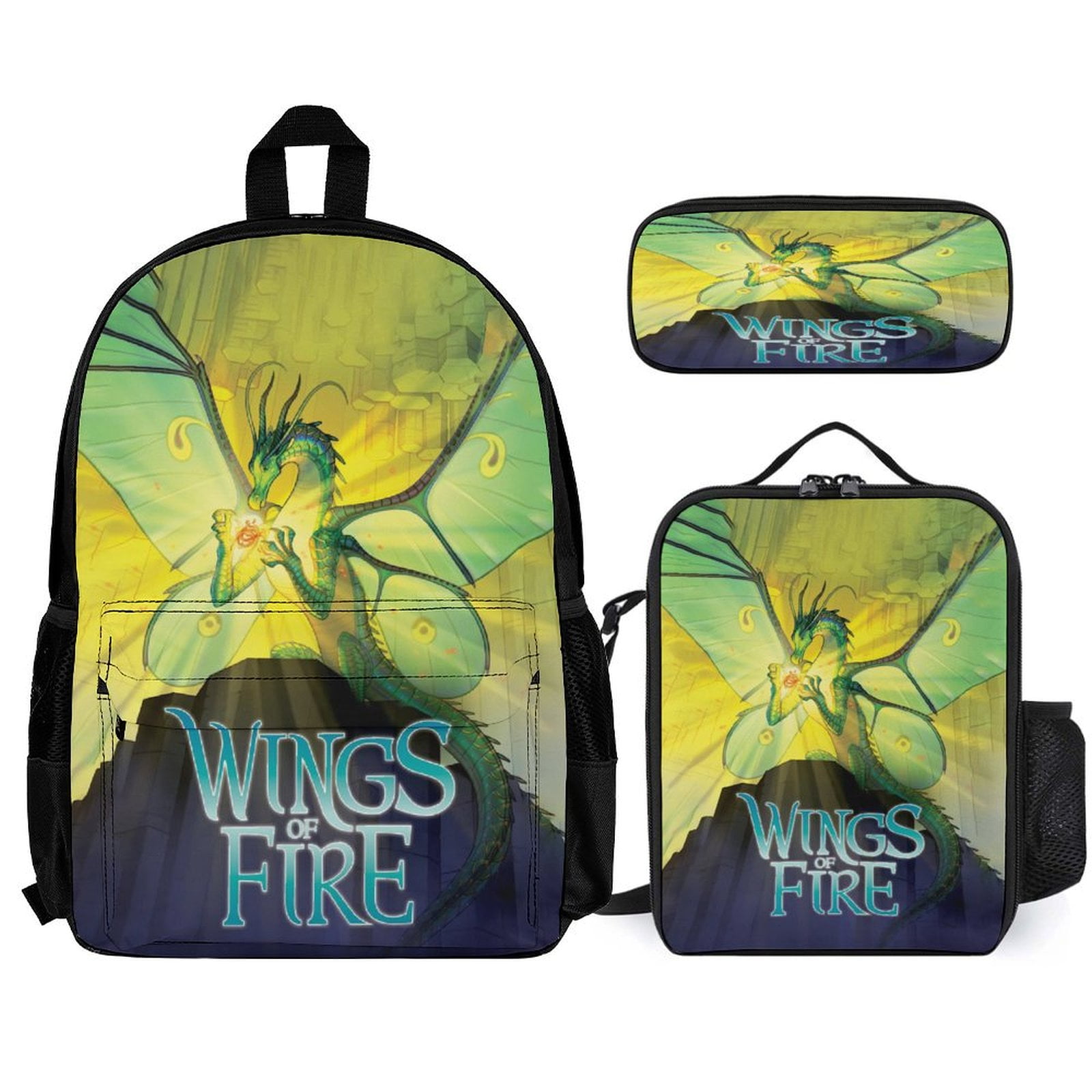 3PCS Wings Dragon Fire Backpacks Set Backpack with Lunch Box Pencil ...