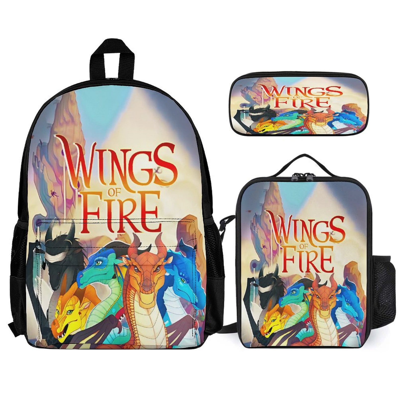3PCS Wings Dragon Fire Backpacks Set Backpack with Lunch Box Pencil ...