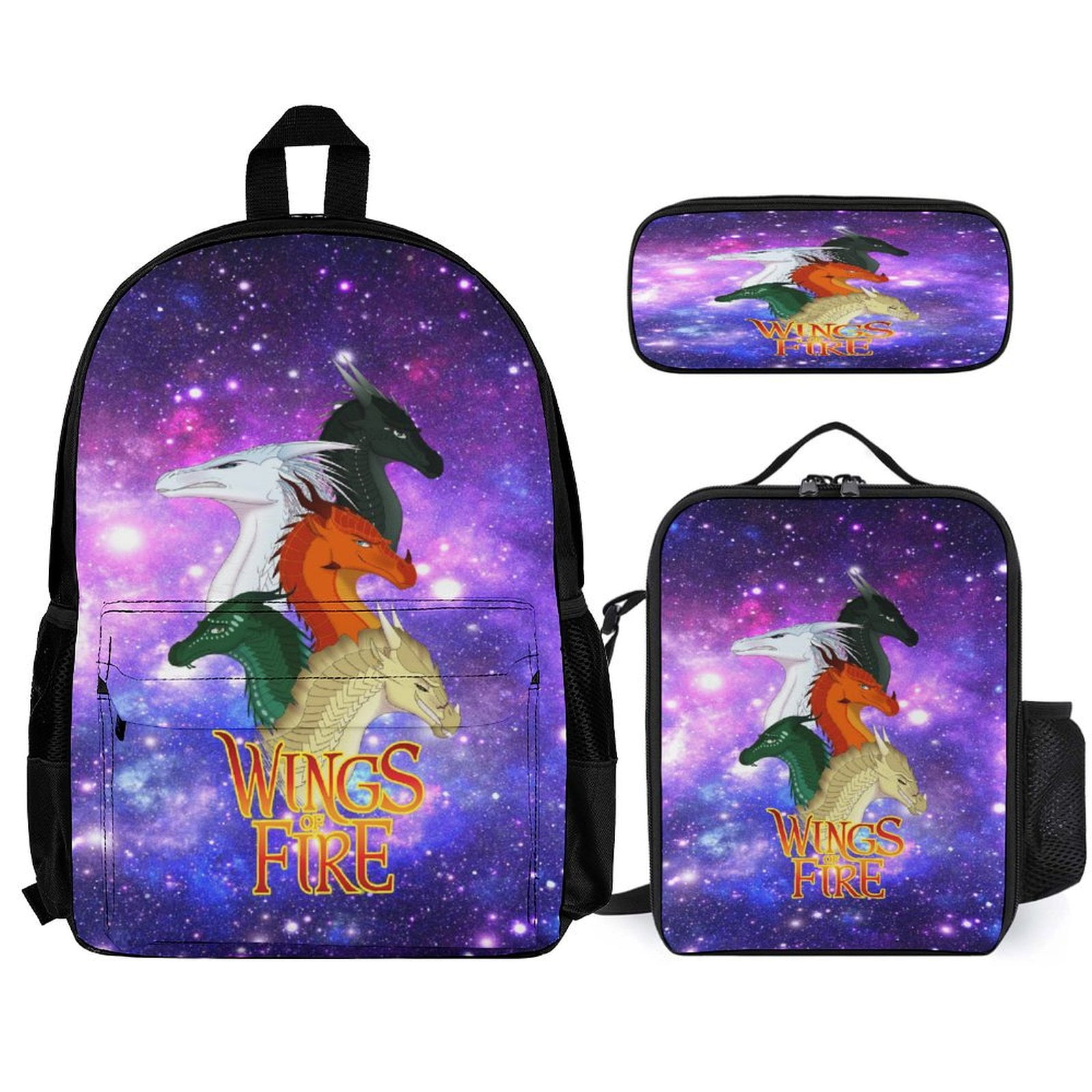 3PCS Wings Dragon Fire Backpacks Set Backpack with Lunch Box Pencil ...