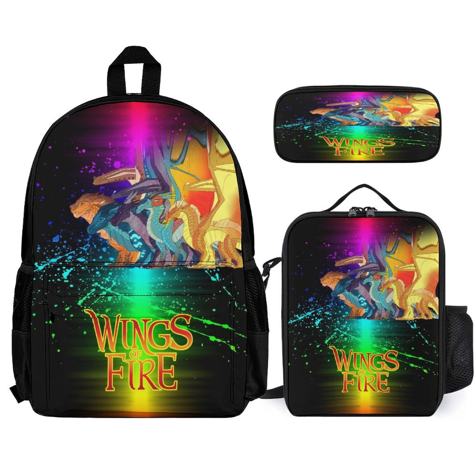 3PCS Wings Dragon Fire Backpacks Set Backpack with Lunch Box Pencil ...