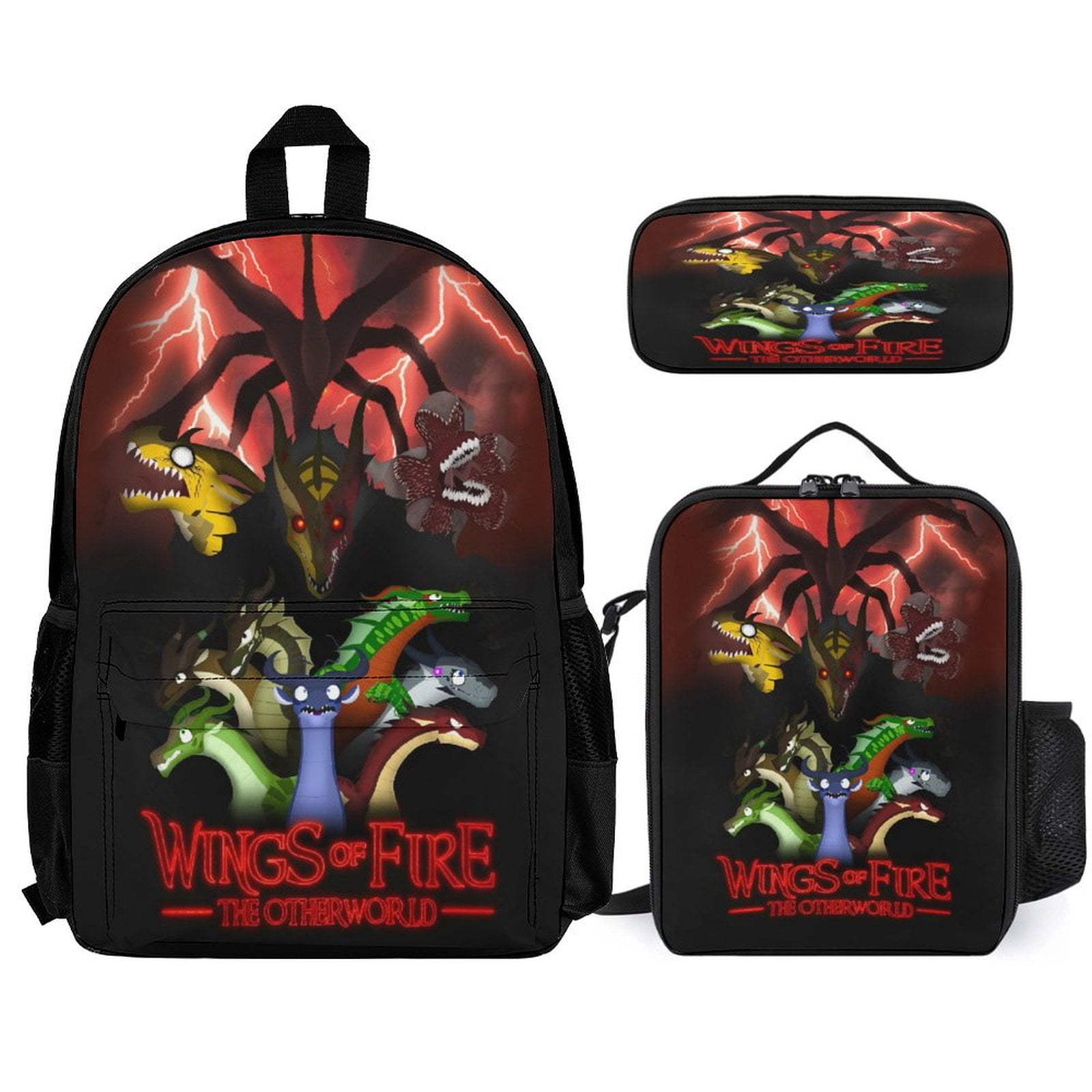 3PCS Wings Dragon Fire Backpacks Set Backpack with Lunch Box Pencil ...