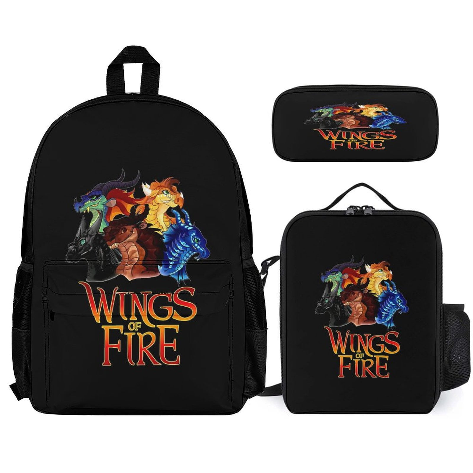 3PCS Wings Dragon Fire Backpacks Set Backpack with Lunch Box Pencil ...