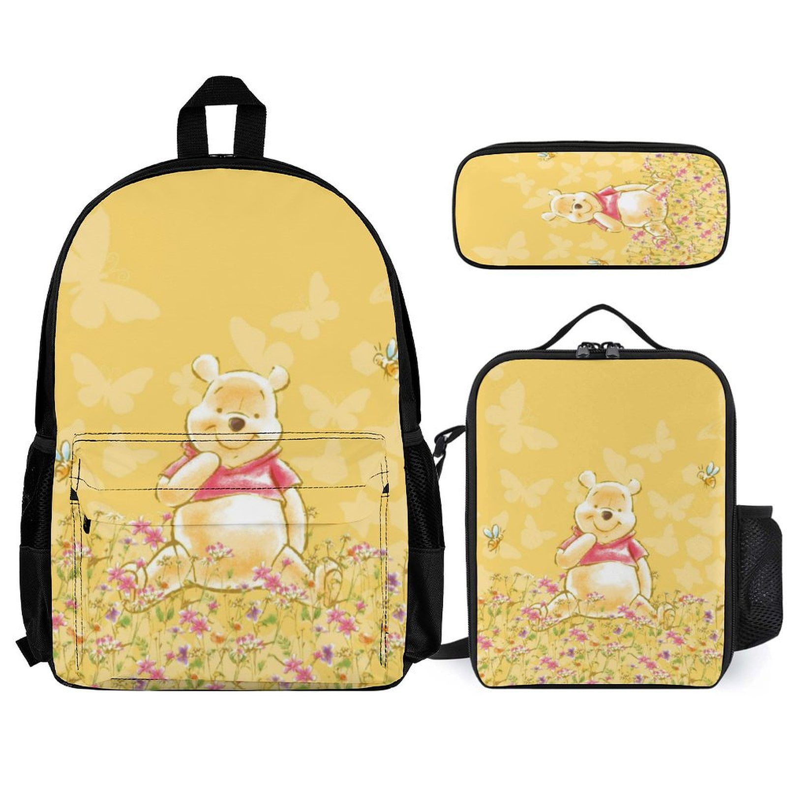 3PCS Winnie The Poo Backpack Set with Pocket Bookbag Cartoon Backpack ...