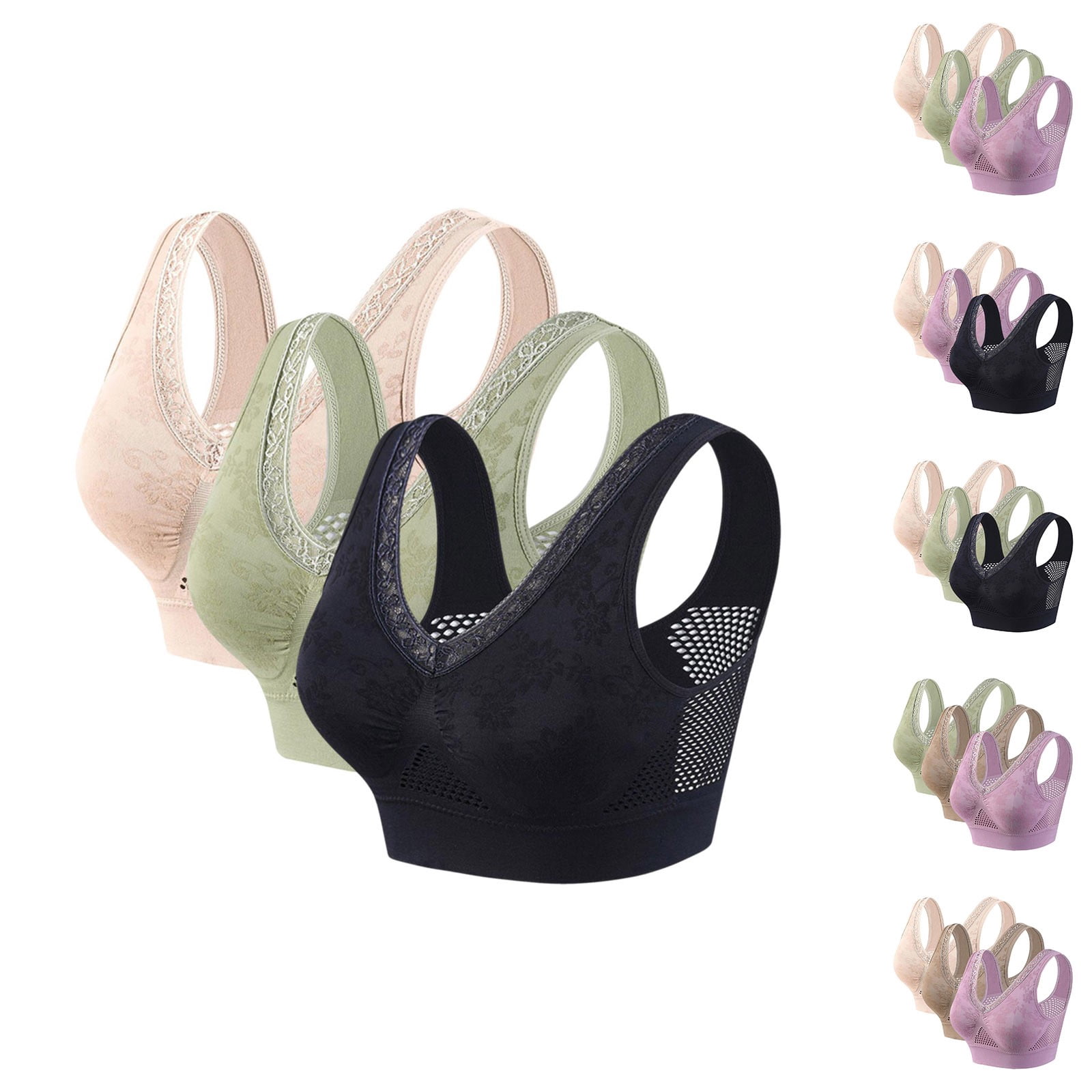 3PCS Wirefree Bras for Women No Underwire Push up Plus Size Solid Color ...